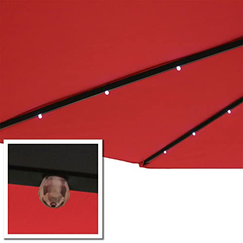 Sunnydaze 9-Foot Outdoor Patio Market Umbrella with Solar LED Lights, Crank and Push Button Tilt - Backyard, Garden, Pool and Deck Shade - Aluminum Pole and Polyester Canopy - Red