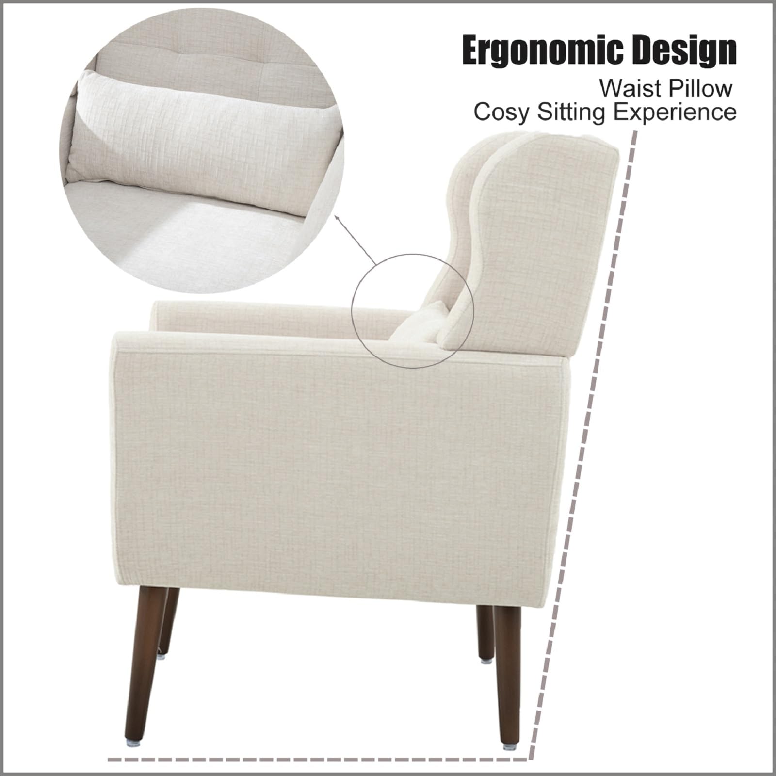 Lefosure Modern Accent Chairs,Upholstered Arm Chairs with Pillow,Mid Century Sofa Chairs with Chenille Fabric,Comfy Reading Chair for Living Room,Bedroom (Beige, Set of 2)