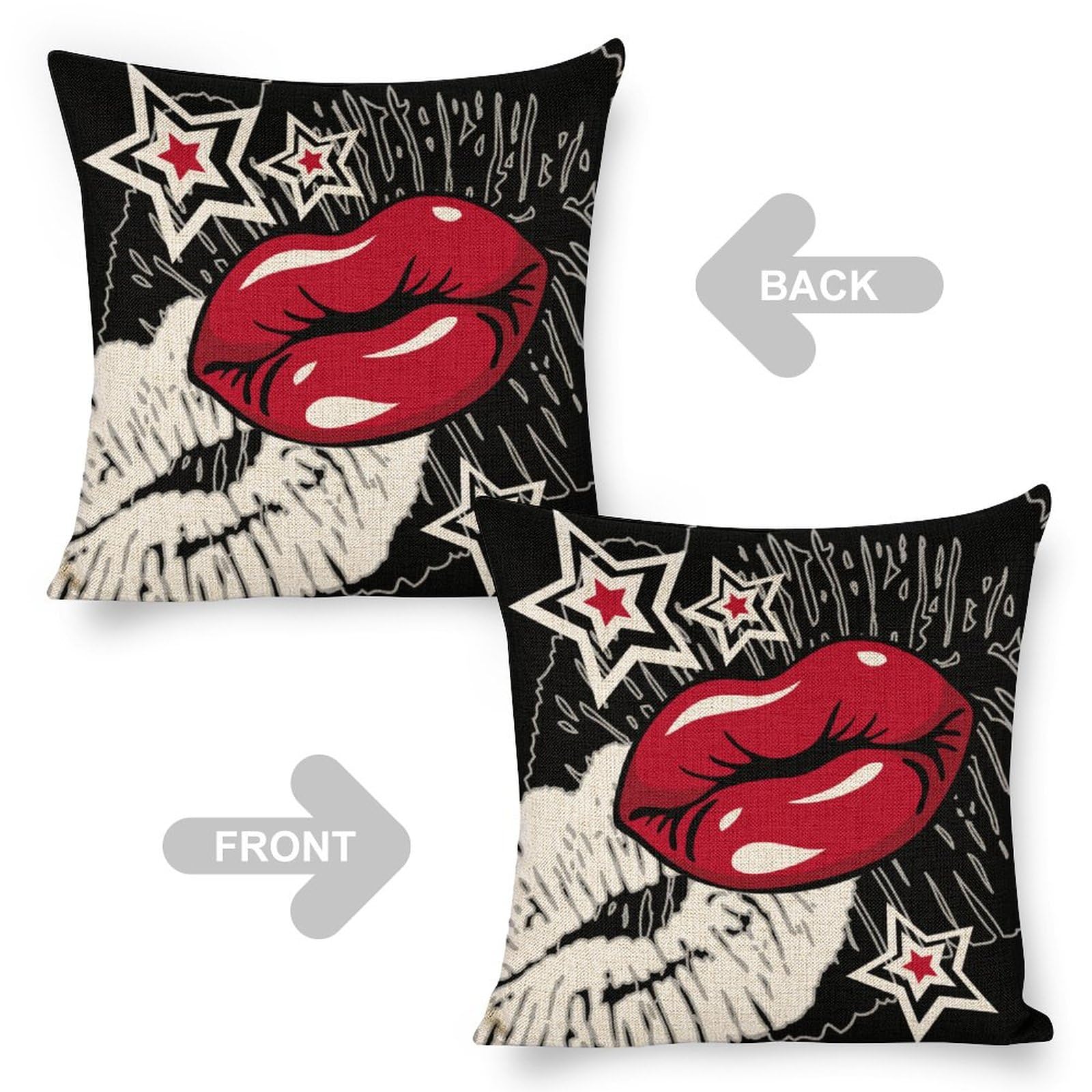JOJOART Red Sexy Kiss Star Linen Pillow Covers 18x18In Set of 1 Pop Art Style ThrowPillow Covers Decorative Square Pillowcase Protector Cushion Case for Sofa Couch Bed Pillow Pillowcases