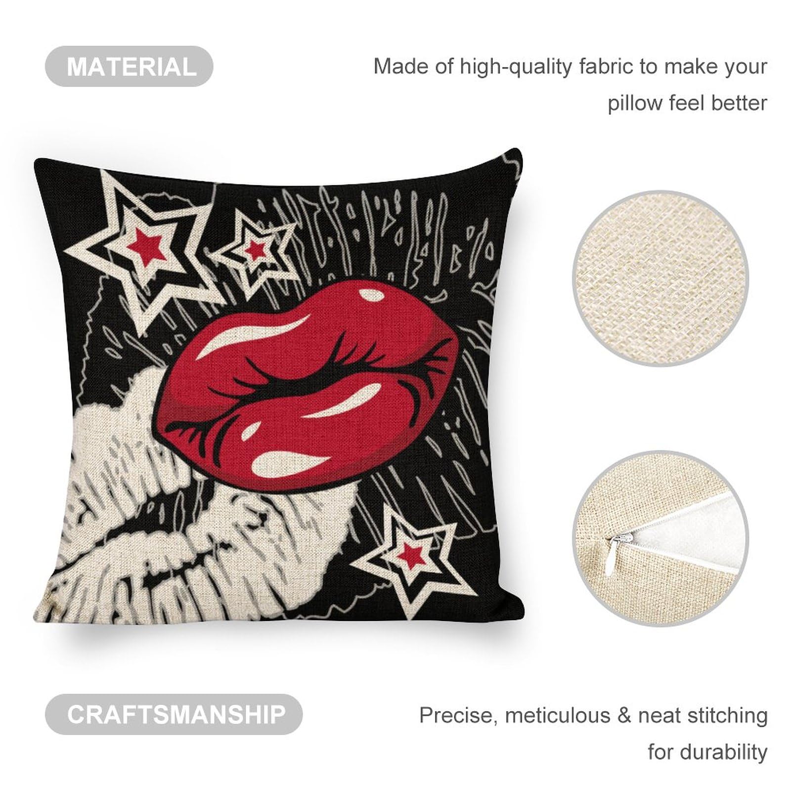 JOJOART Red Sexy Kiss Star Linen Pillow Covers 18x18In Set of 1 Pop Art Style ThrowPillow Covers Decorative Square Pillowcase Protector Cushion Case for Sofa Couch Bed Pillow Pillowcases