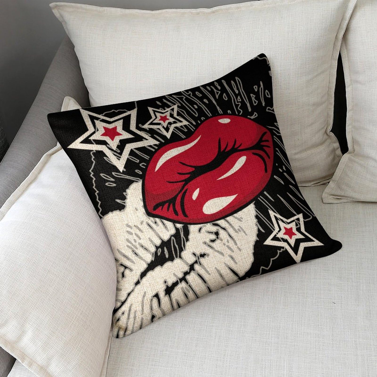 JOJOART Red Sexy Kiss Star Linen Pillow Covers 18x18In Set of 1 Pop Art Style ThrowPillow Covers Decorative Square Pillowcase Protector Cushion Case for Sofa Couch Bed Pillow Pillowcases