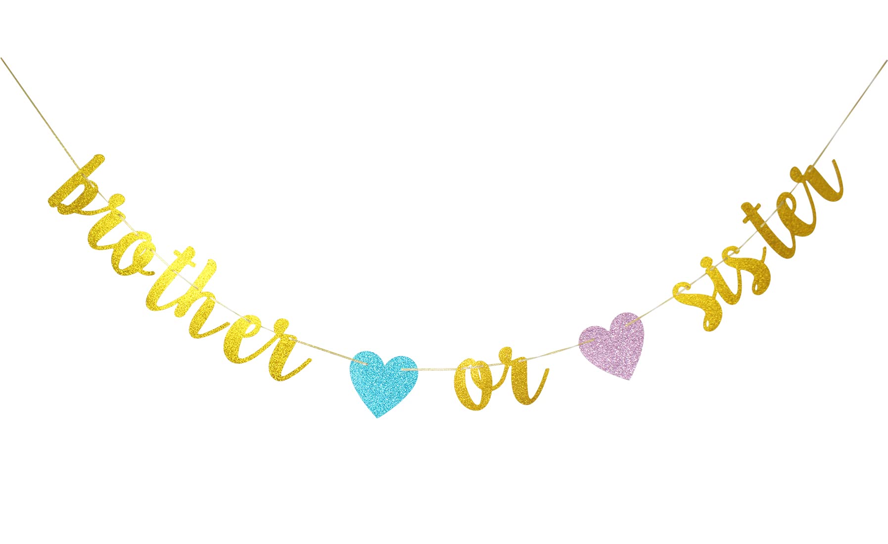 Swdthnh Gender Reveal Party Decorations - Glitter Letters Brother or Sister with Hearts Banner for Baby Shower Party Decorations, Gold