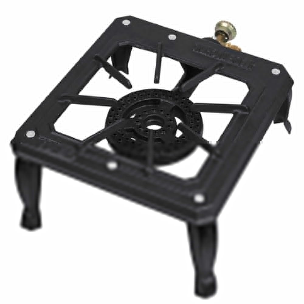 JNTKE Single Portable Burner, Cast Iron Propane LPG Gas Stove, Outdoor Stove BBQ 15000 BTU Camping Cooker for Barbecue Grilling, Tailgating, Hiking