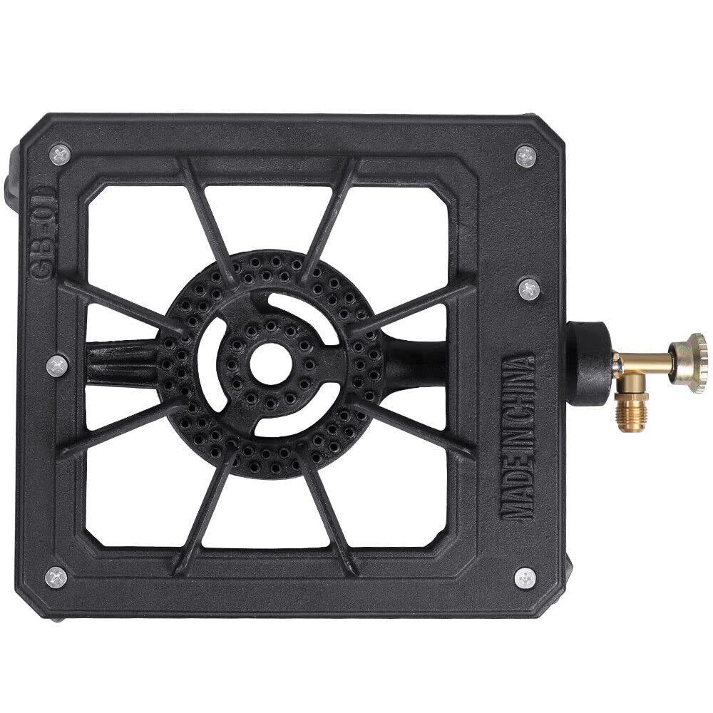JNTKE Single Portable Burner, Cast Iron Propane LPG Gas Stove, Outdoor Stove BBQ 15000 BTU Camping Cooker for Barbecue Grilling, Tailgating, Hiking