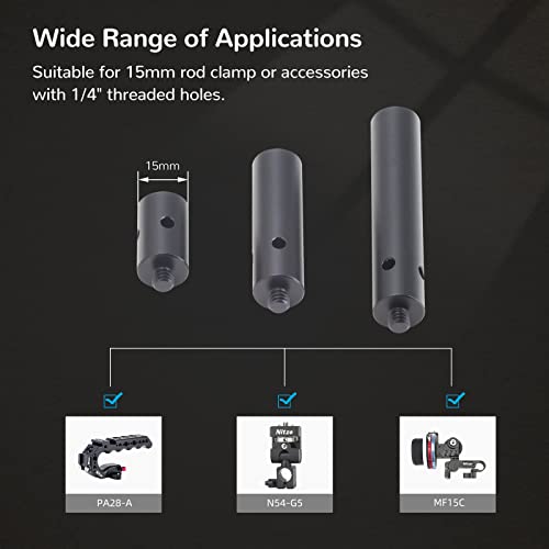 Nitze 15mm Rod with 1/4β Screw 1 Inch/2 Inches/3 Inches (3 pcs) Aluminum Alloy 15mm Rods wtih 1/4" Male to Female Threads - R15-1/4-KIT