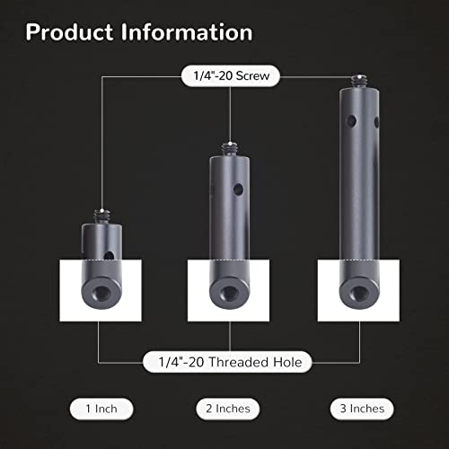 Nitze 15mm Rod with 1/4β Screw 1 Inch/2 Inches/3 Inches (3 pcs) Aluminum Alloy 15mm Rods wtih 1/4" Male to Female Threads - R15-1/4-KIT