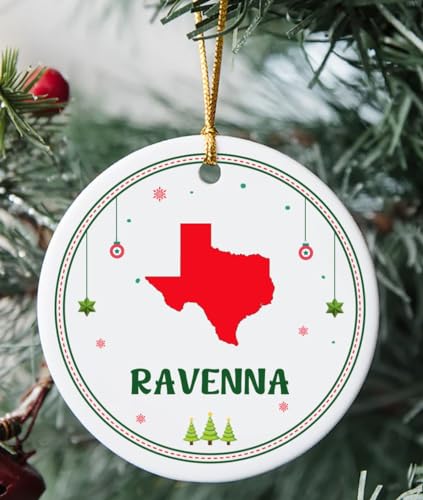 Ravenna TX Ornament for Christmas Tree Decorations City Travel Souvenir Gifts for Family - Housewarming Gift Ravenna Texas Ornament 3 Inch Plastic
