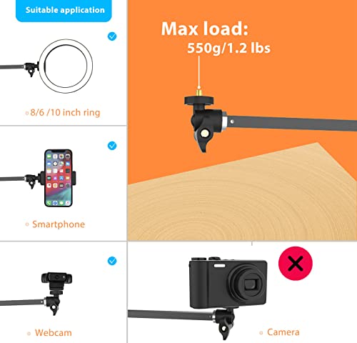 Long Overhead Tripod Mount for iPhone Webcam Ring Light, Gooseneck Desk Phone Arm Holder for Over Head Video Recording Filming Live Streaming, Webcam Tripod Stand with Articulating Arm