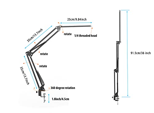Long Overhead Tripod Mount for iPhone Webcam Ring Light, Gooseneck Desk Phone Arm Holder for Over Head Video Recording Filming Live Streaming, Webcam Tripod Stand with Articulating Arm