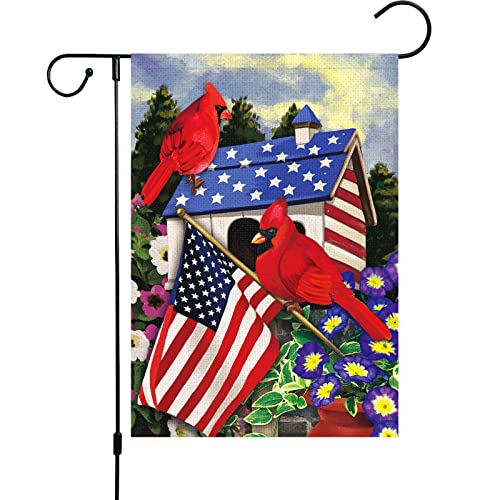 Birds Parrot Patriotic Garden Flag USA Memorial Day Garden flags 12x18 Inch Double Sided Burlap 4th of July Independence Day Yard Banner for Outdoor Outside Decoration(ONLY FLAG)