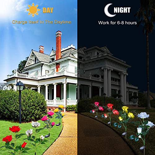 Solar Garden Stake Lights, Waterproof Solar Rose Lights Outdoor Decorative Rose Flowers LED Lights with 3 Roses for Garden Landscape Lawn Yard Courtyard Patio Backyard Decorations