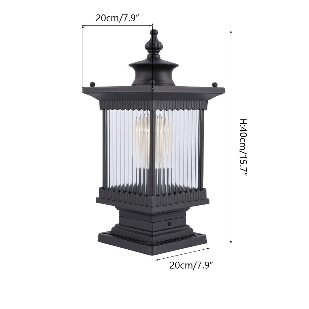 MODEBHD European Retro Outdoor Post Light, Die-cast Aluminum Villa Courtyard Patio Garden Lighting Fixture E27, Waterproof and Moisture-Proof IP65 Garden Gate LED Pillar Lamps, Square Post Lantern