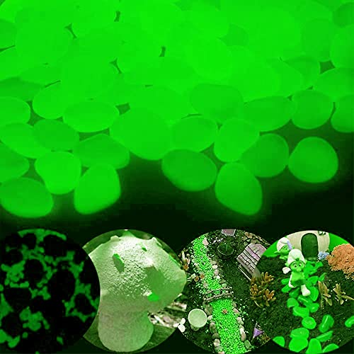 Muzero Glow in The Dark Pebbles, 100pcs Green Glowing Rocks Luminous Stone for Fish Tank, Garden Yard, Path Patio Aquariums Rocks Decor Light Up Rocks