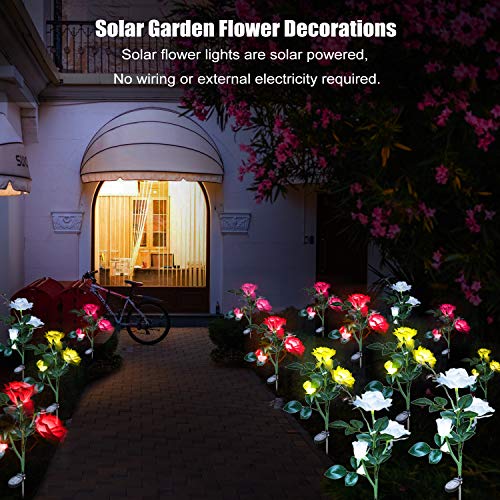 Solar Garden Stake Lights, Waterproof Solar Rose Lights Outdoor Decorative Rose Flowers LED Lights with 3 Roses for Garden Landscape Lawn Yard Courtyard Patio Backyard Decorations