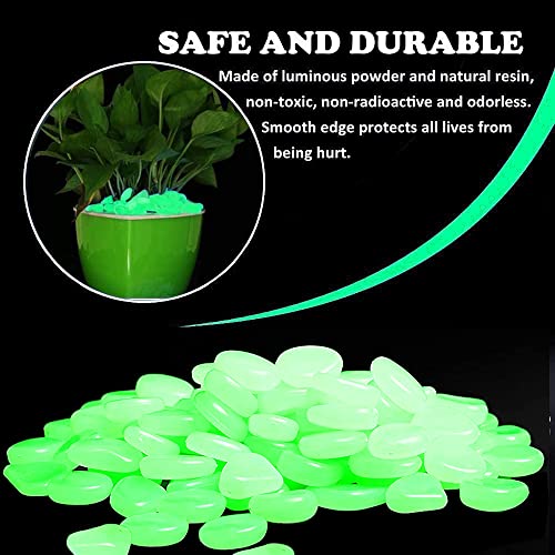 Muzero Glow in The Dark Pebbles, 100pcs Green Glowing Rocks Luminous Stone for Fish Tank, Garden Yard, Path Patio Aquariums Rocks Decor Light Up Rocks