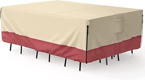 Heavy Duty Patio Furniture Covers, U-COMSO Outdoor Furniture Cover Waterproof Patio Table and Chair Coves Outdoor Sectional Cover, 124" W x 59"D x 29"H, Beige & Orange