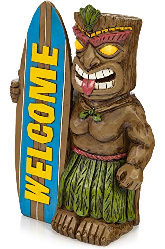 VP Home Tiki Welcome Surfboard & Party Time Solar Powered LED Outdoor Decor Garden Light