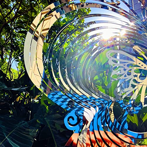 JJWANTA Large Size Hanging Wind Spinner Outdoor Decor for 3D Garden Wind Chimes Metal Yard Spinners 3D Stainless Steel Spinner Gifts Butterfly 3D Spinner with Extra Heavy Crystal 360°Rotating Hook