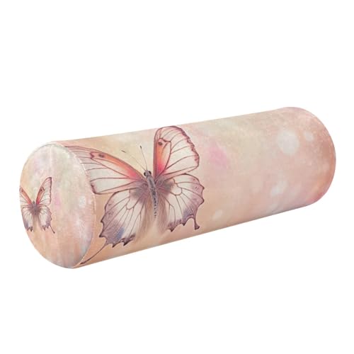 xigua Colorful Butterfly Neck Roll Pillow for Neck Relief with Removable Washable Cover - Memory Foam Round Cylinder Bolster, Ergonomically Designed for Head, Neck, Back, and Legs