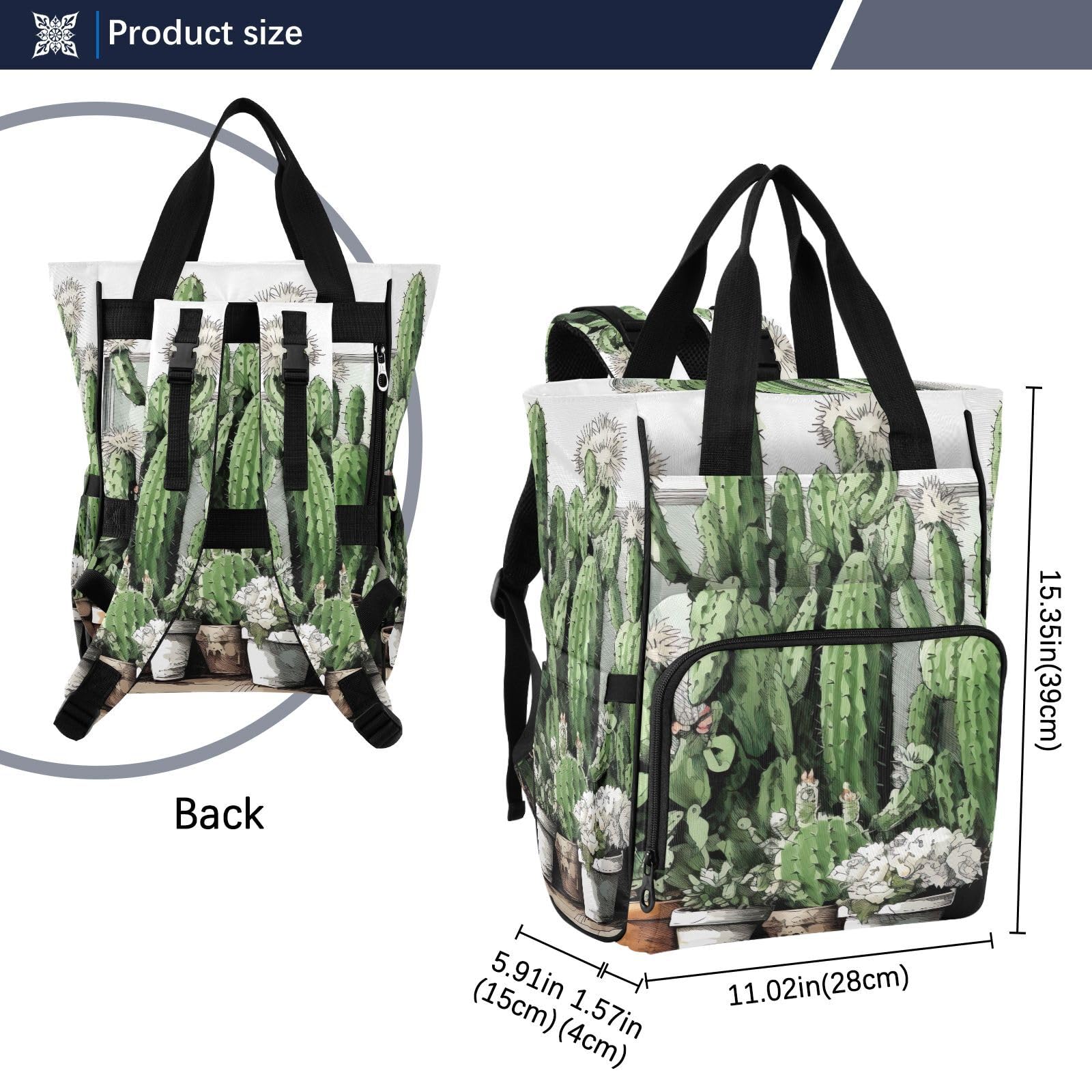 xigua Cactus Plants Flowers Diaper Bag Backpack Multi Function Baby Changing Bags Waterproof Large Capacity Travel Back Pack for Mom Dad