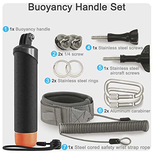 FitStill Waterproof Monopod Floating Hand Grip+Steel cored Safety Wrist Strap Rope for Go Pro Hero Session DJI Osmo and Other Action Cameras.Snorkeling Underwater Diving Selfie Pole Stick