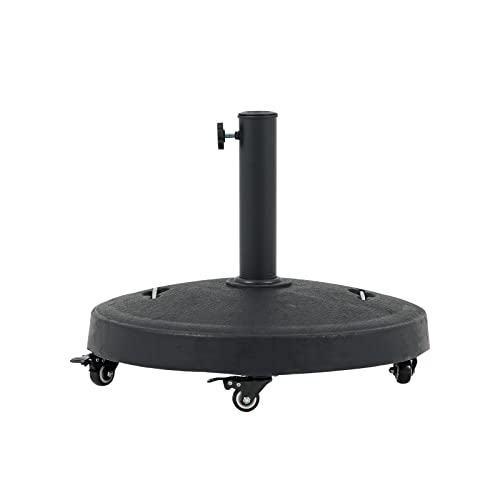 Verano Garden Patio Umbrella Base 52lbs, Heavy Duty Umbrella Stand with Wheels for Outdoor 1.5''~1.89'' Market Umbrella, Weighted Base for Patio Deck Porch Poolside (Black with Handle)