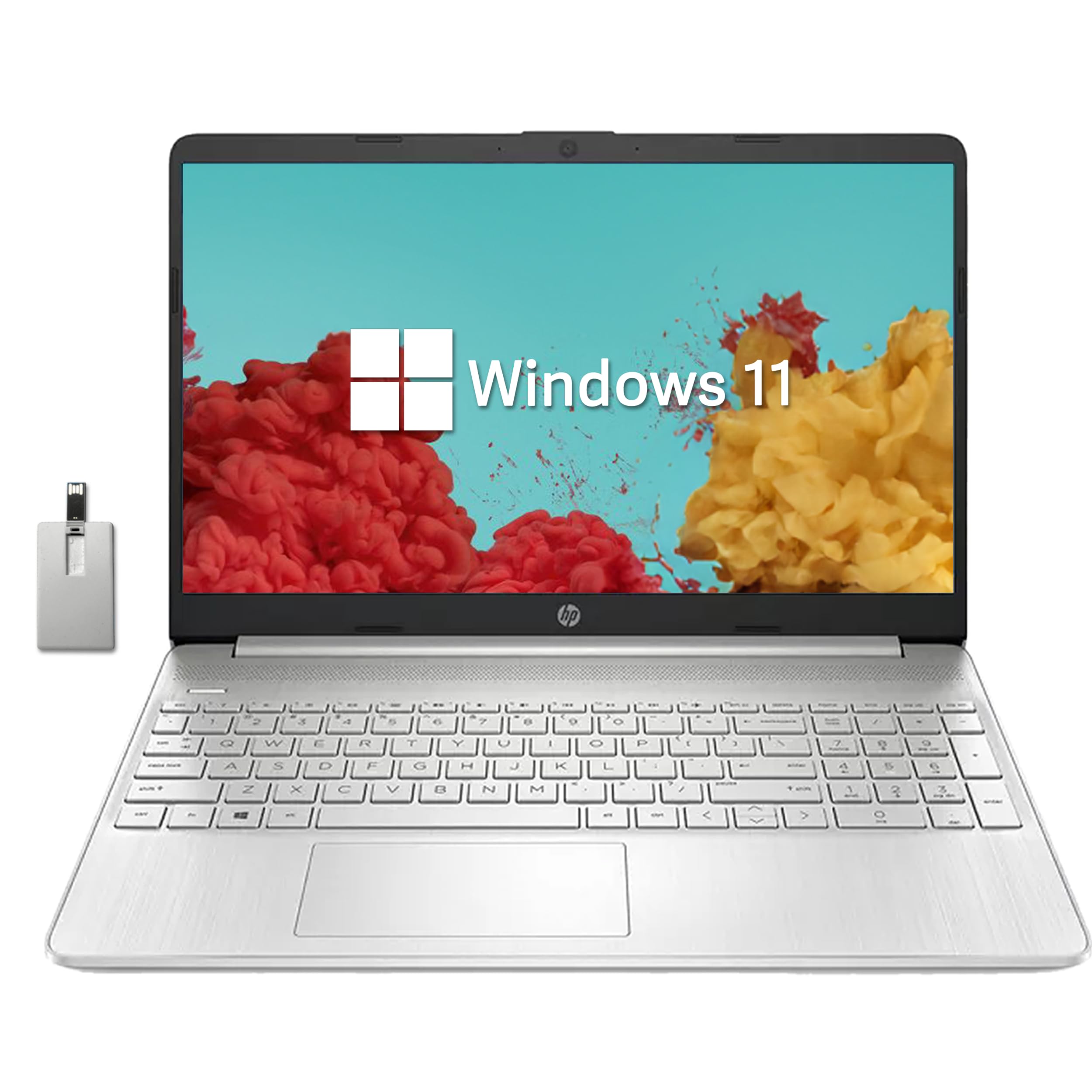HP 2022 15.6" HD BrightView Laptop, Intel Pentium Silver N5030 Processor, 8GB RAM, 256GB PCIe SSD, Intel HD Graphics 605, 720p HD Webcam, Stereo Speakers, Silver, Windows 11, 32GB USB Card