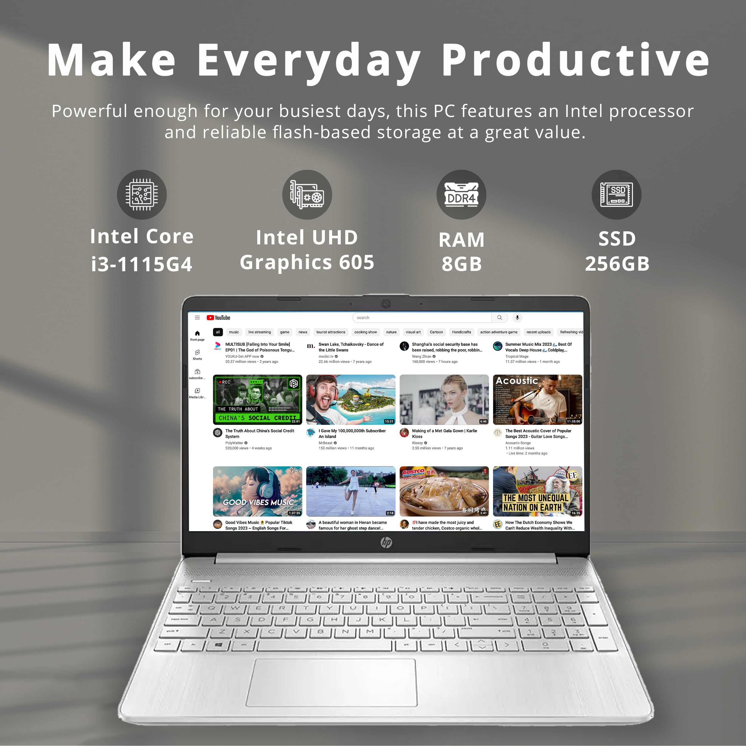 HP 2022 15.6" HD BrightView Laptop, Intel Pentium Silver N5030 Processor, 8GB RAM, 256GB PCIe SSD, Intel HD Graphics 605, 720p HD Webcam, Stereo Speakers, Silver, Windows 11, 32GB USB Card