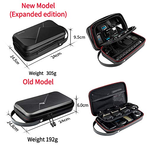 TELESIN Large Carrying Case for GoPro Max Mini Hero 11 10 9 8 7 6 5 4 3, Osmo Pocket Action, Insta 360 One R, Hard Protective Travel Bag for Selfie Tripod Mount Strap and Accessories (Capacity Increased)
