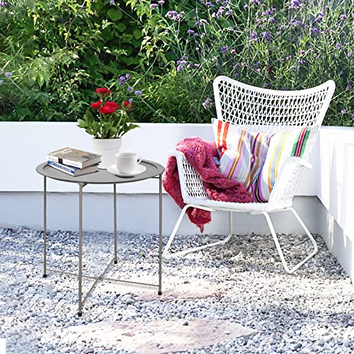 Garden 4 you Folding Tray Metal Side Table Grey Round End Table Cyan Sofa Small Accent Fold-able Table, Round End Table Tray, Next to Sofa Table, Snack Table for Living Room and Bed Room