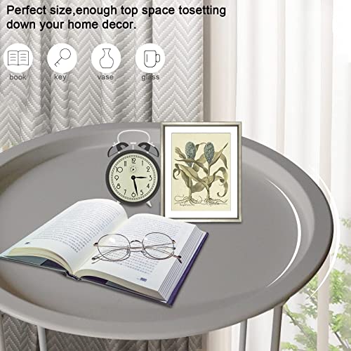 Garden 4 you Folding Tray Metal Side Table Grey Round End Table Cyan Sofa Small Accent Fold-able Table, Round End Table Tray, Next to Sofa Table, Snack Table for Living Room and Bed Room