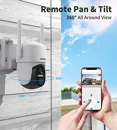 Ankway Solar Security Camera, 2K Wireless Outdoor Cameras with Smart App, Color Night Vision, 360° PTZ WiFi Camera for Video Surveillance, IP65, AI Detection, 2-Way Talk, 3.5W Solar Powered Panel