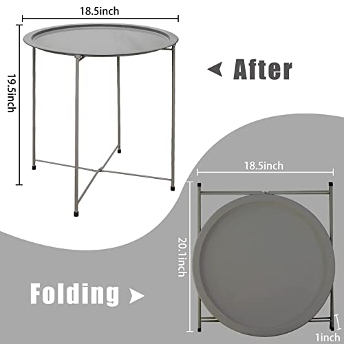 Garden 4 you Folding Tray Metal Side Table Grey Round End Table Cyan Sofa Small Accent Fold-able Table, Round End Table Tray, Next to Sofa Table, Snack Table for Living Room and Bed Room