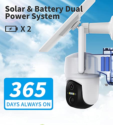 Ankway Solar Security Camera, 2K Wireless Outdoor Cameras with Smart App, Color Night Vision, 360° PTZ WiFi Camera for Video Surveillance, IP65, AI Detection, 2-Way Talk, 3.5W Solar Powered Panel