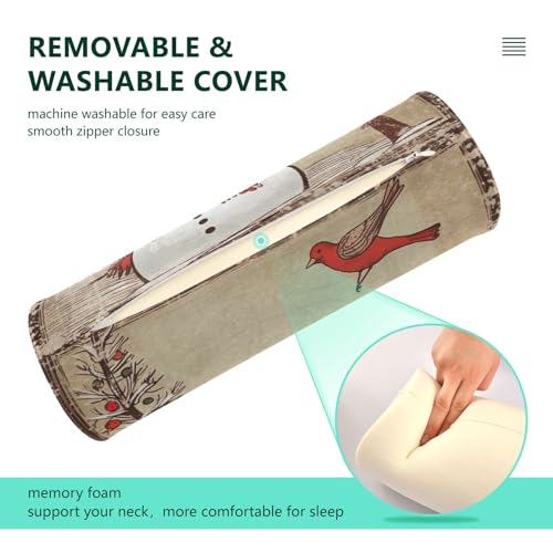 xigua Christmas Snowman Neck Roll Pillow for Neck Relief with Removable Washable Cover - Memory Foam Round Cylinder Bolster, Ergonomically Designed for Head, Neck, Back, and Legs