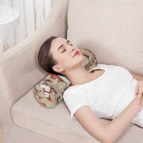 xigua Christmas Snowman Neck Roll Pillow for Neck Relief with Removable Washable Cover - Memory Foam Round Cylinder Bolster, Ergonomically Designed for Head, Neck, Back, and Legs