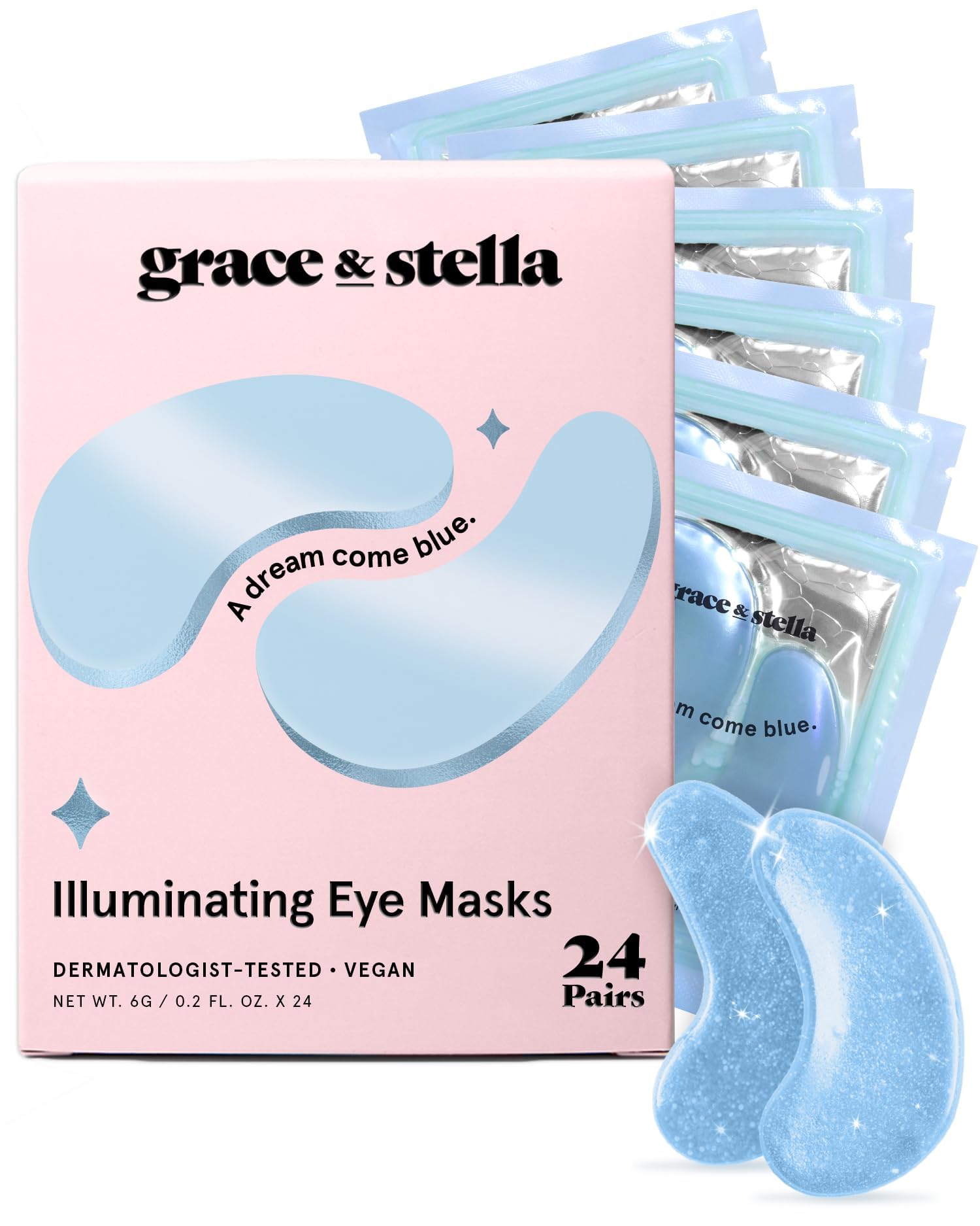 Under Eye Mask - Reduce Dark Circles, Puffy Eyes, Undereye Bags, Wrinkles - Gel Under Eye Patches, Vegan Cruelty-Free Self Care by grace and stella (24 Pairs, Blue)