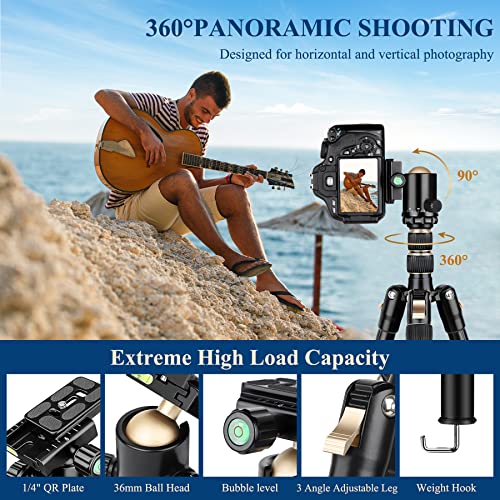 Tripod for Camera, VICTIV Heavy Duty Camera Tripod Monopod, Aluminum Travel Tripod for DSLR, Professional Tripod Stand with Strong Locking Ball Head and 2 Aluminum Quick Release Plate - Gold