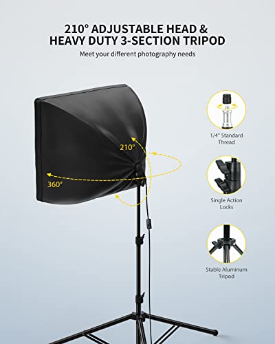 RALENO Softbox Lighting Kit, Softbox Photography Light with 50W 5500K LED Bulbs, 20''X20'' Reflector Lighting for Photoshoot and Video Recording