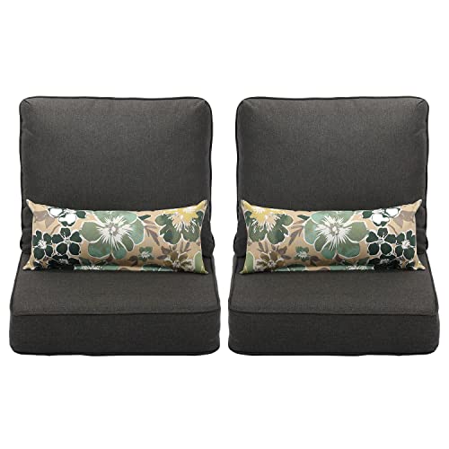 Aoodor 23” x 25.6” Patio Furniture Outdoor Deep Seat Single Chair Sofa Cushion Back Olefin Fabric Slipcover Sponge Foam - Charcoal Color Set of 2 (2 Back 2 Seater 2 Pillow )