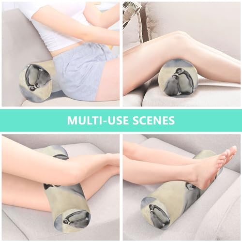 xigua Winter Penguin Neck Roll Pillow for Neck Relief with Removable Washable Cover - Memory Foam Round Cylinder Bolster, Ergonomically Designed for Head, Neck, Back, and Legs