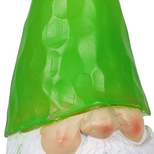 Exhart Solar Green Woodland Garden Gnome Statue, LED Hat, Durable Resin, Cute Yard Décor, 5”x5 x11