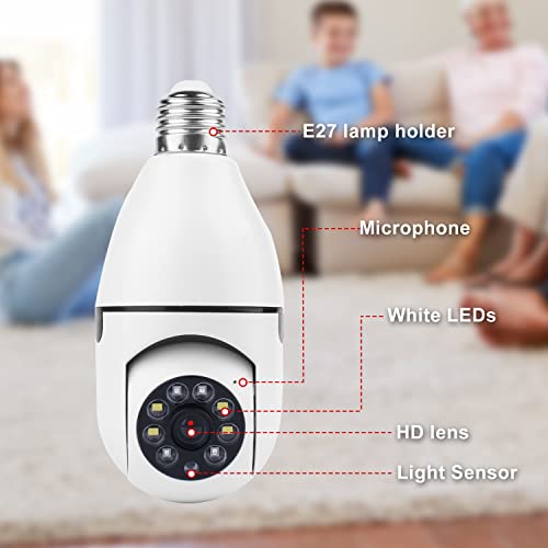 Light Bulb Security Camera: 360 Degree Light Bulb Cam, Wireless Light Bulb Security Camera Wireless WiFi Light Bulb 1080P Light Socket Security Cameras Outdoor Home Security Smart Motion Detection
