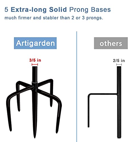 Artigarden 60 inch Outdoor Shepherd Hook with 5 Prong Base (2 Packs), Adjustable Heavy Duty Garden Hanging Stake for Bird Feeder Solar Light Plant Hanger Wedding Decor, Matte Black