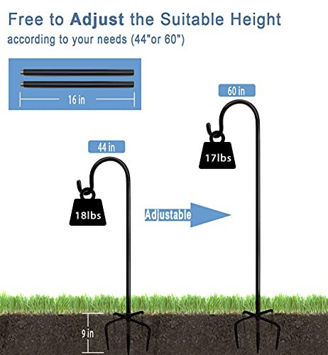 Artigarden 60 inch Outdoor Shepherd Hook with 5 Prong Base (2 Packs), Adjustable Heavy Duty Garden Hanging Stake for Bird Feeder Solar Light Plant Hanger Wedding Decor, Matte Black
