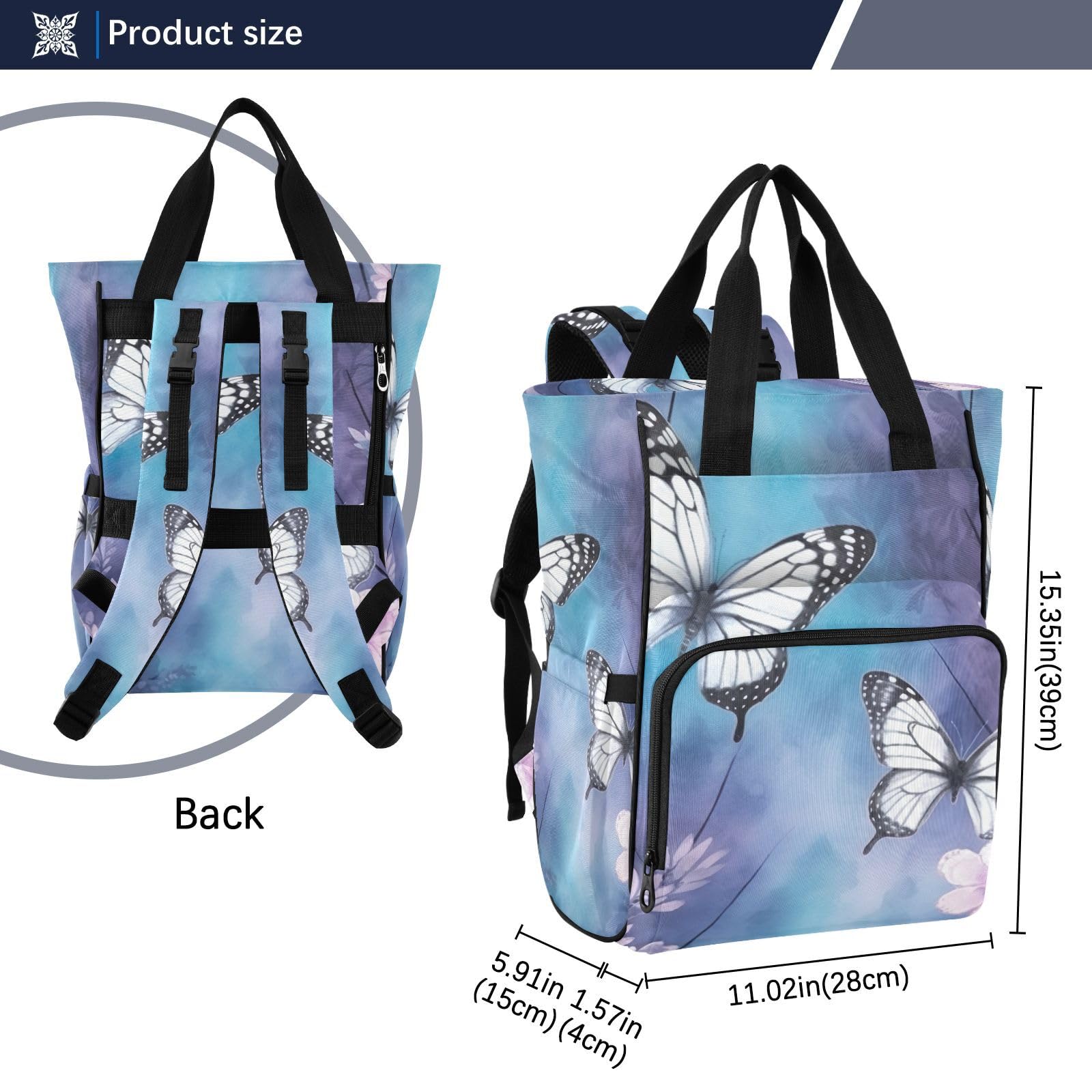 xigua Butterflies Painted Diaper Bag Backpack Multi Function Baby Changing Bags Waterproof Large Capacity Travel Back Pack for Mom Dad