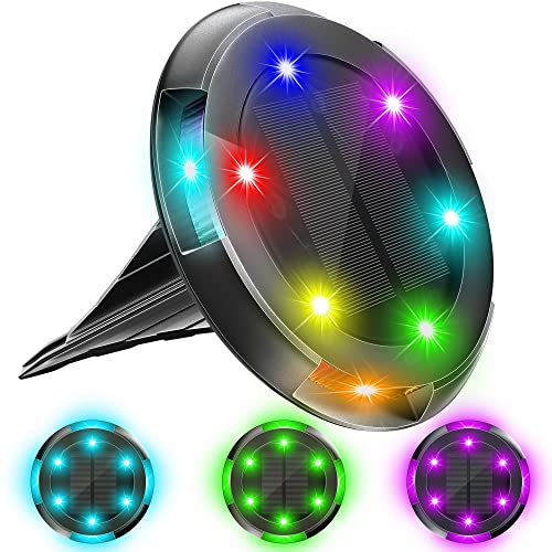 Biling 7 Colors Solar Outdoor Lights, Can Fixed Favorite Colors Solar Ground Lights Solar Pathway Lights for Patio Deck Yard Halloween Christmas Decarations (4 Pack)