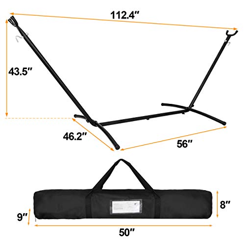 SUPER DEAL Portable Hammock with 9FT Space Saving Steel Stand, Double Brazilian Heavy Duty 620lb Capacity 2-Person Hammock with Carrying Case, 6 Optional Hook Positions for Camping Garden Yard Patio