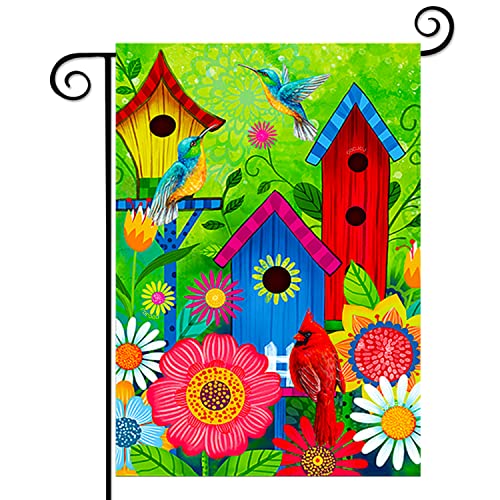 Welcome Spring Summer bird Outside Vertical Double Sided Garden flags for all seasons Cardinal Birdhouse, Bird Yard Flags for Outside…
