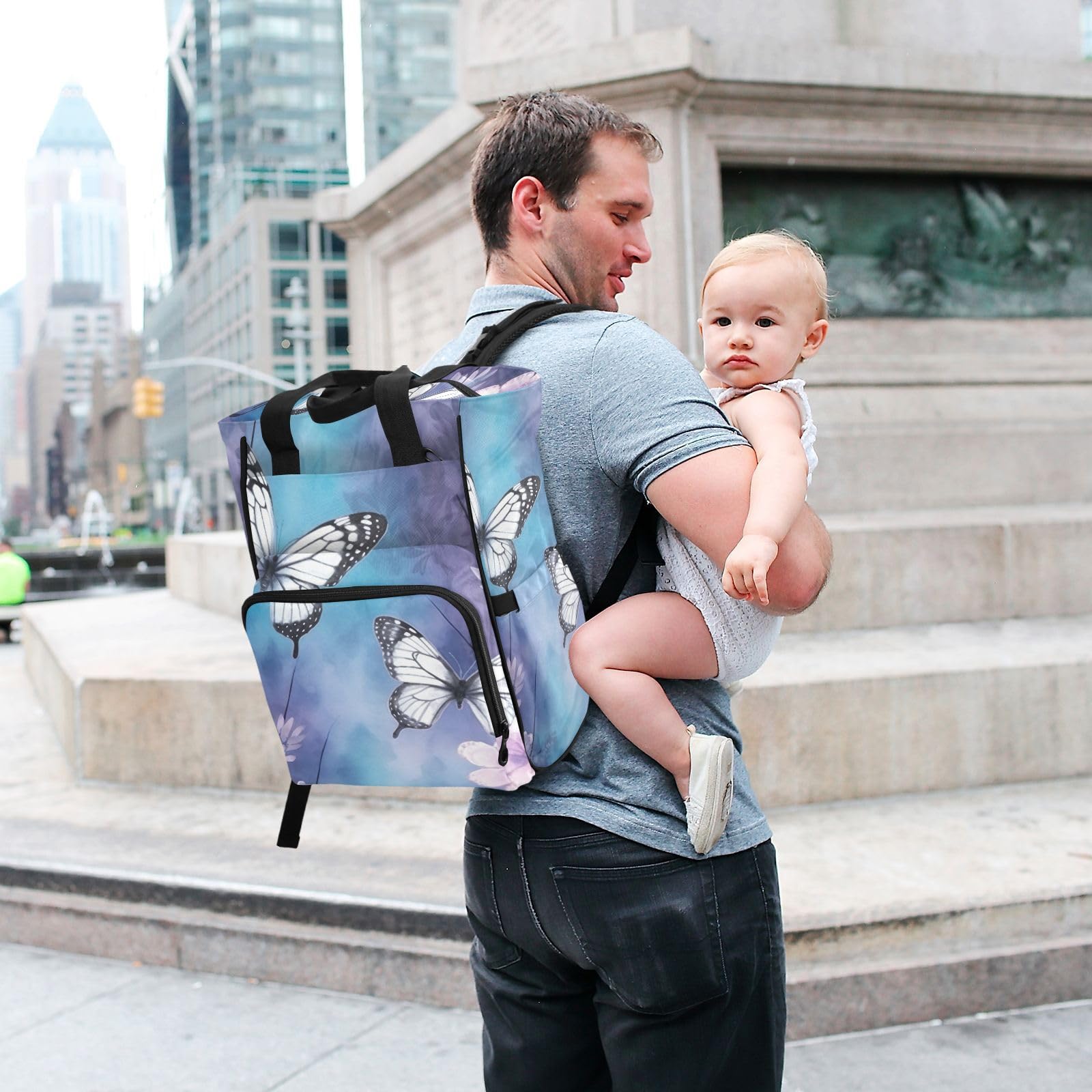xigua Butterflies Painted Diaper Bag Backpack Multi Function Baby Changing Bags Waterproof Large Capacity Travel Back Pack for Mom Dad